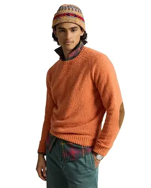 Polo Ralph Lauren Suede Elbow Patch Wool Blend Crewneck Sweater - Orange Jasper Heather