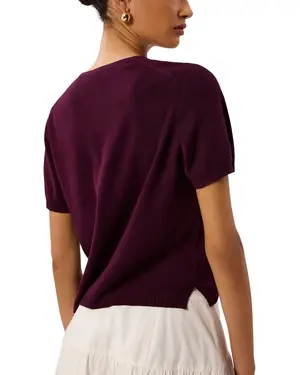 Whistles Short Sleeve Button Front Knit Top