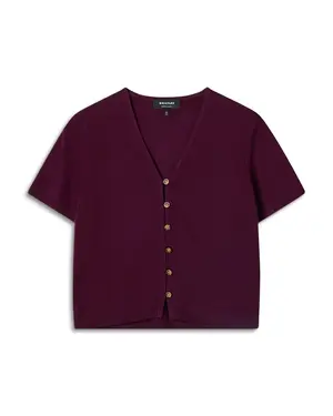 Whistles Short Sleeve Button Front Knit Top
