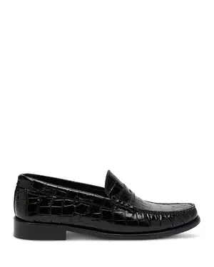 Whistles Manny Croco Embossed Leather Loafers - Black