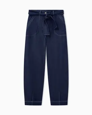 Giorgio Armani Cargo Jeans With A Belt In Denim-effect Lyocell Gabardine - Blue