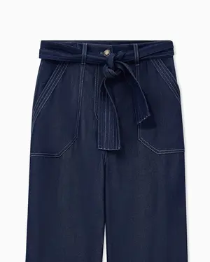 Giorgio Armani Cargo Jeans With A Belt In Denim-effect Lyocell Gabardine