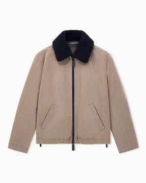 Giorgio Armani Blouson Jacket Regular Fit In Mouliné Virgin Wool - Brown