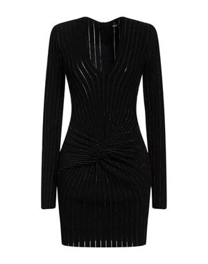Balmain Metallic Striped Long Sleeve Mini Dress - Black