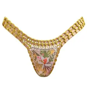 LUXSEA SWIMWEAR Reversible Floral Print Crochet Bikini Bottom - Yellow