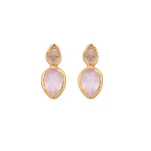 OPIUM JEWELS Marquise Double Drop Studs Rose Quartz
