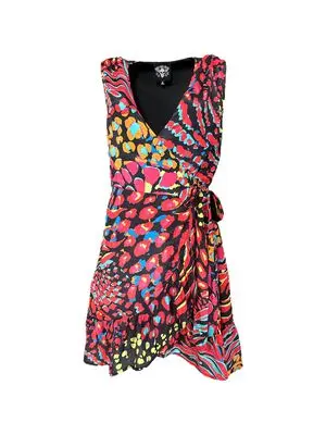 ANY OLD IRON Neon Animal Wrap Dress - Black/red