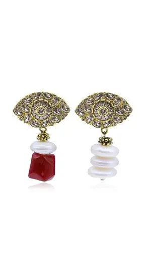 BAYEMEYC Gold / White / Red Auralina Pearl Dangle Earrings - Gold/white/red