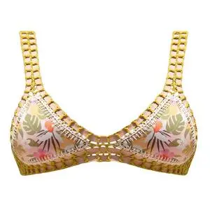 LUXSEA SWIMWEAR Reversible Floral Print Crochet Bikini Top - Yellow
