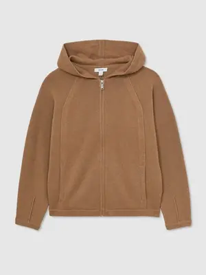 REISS Evie Wool-blend Zip-through Hoodie With Cashmere - Camel