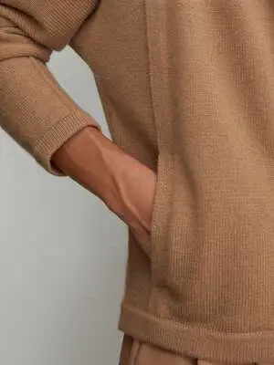 REISS Evie Wool-blend Zip-through Hoodie With Cashmere - Camel