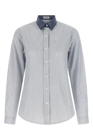 Miu Miu Cotton Striped Shirt With Contrast Collar