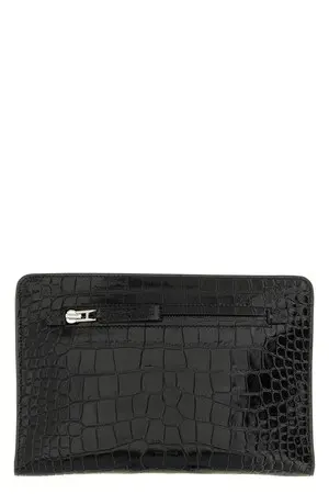 TOM FORD Croc Print Leather Clutch Bag