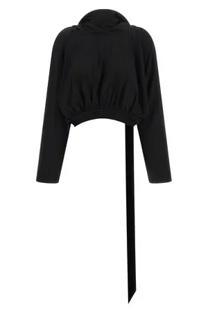 Rick Owens Cropped Hooded Top' Long Sleeve Sweater - Black