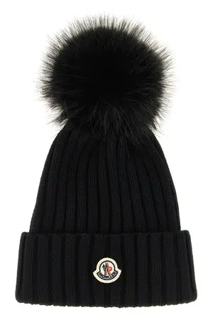 Moncler Pompon Wool Beanie - Black