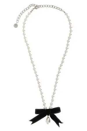 SELF-PORTRAIT Black Bow Pearl' Necklace - White/black