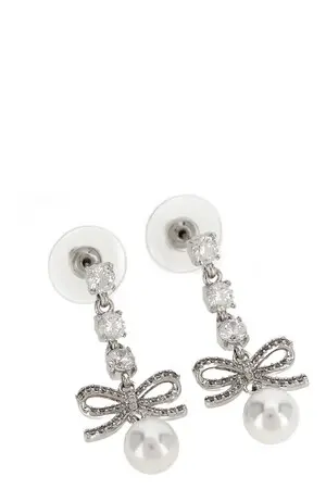 SELF-PORTRAIT Bow Crystal Charm' Earrings - Silver