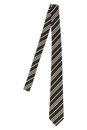 Saint Laurent Diagonal Striped Tie - Brown