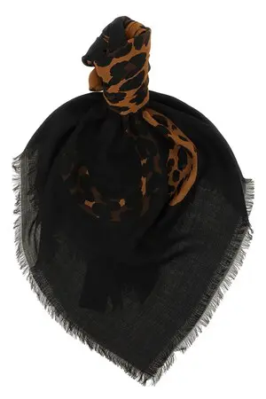 Saint Laurent Cassandre' Scarf With Leopard Pattern - Black