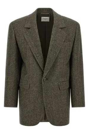 Saint Laurent Herringbone Virgin Wool Blazer