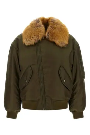 SAINT LAURENT Removable Shearling Neck Bomber Jacket