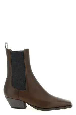 Brunello Cucinelli Leather Precious Heel Ankle Boots - Brown