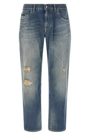 Dolce & Gabbana Destroyed Logo Plaque Jeans