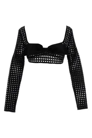 Giambattista Valli Cropped Macramé Bow Top - Black