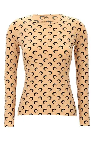 MARINE SERRE Moon Printed Jersey Top - Beige