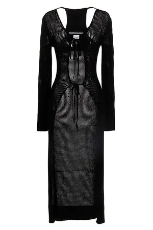 ANDREĀDAMO Openwork Long Cardigan - Black