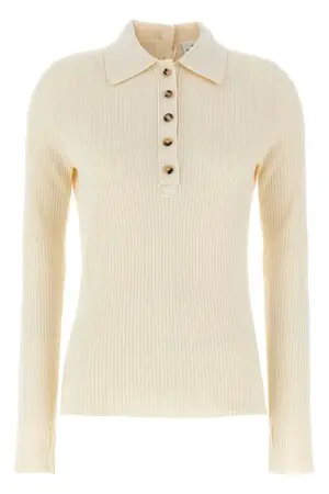 COURREGES Ribbed Cotton And Wool Blend Polo Sweater - White