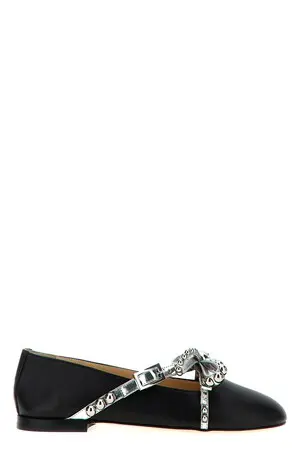 Mach & Mach Crystal Studs Leather Ballet Flat