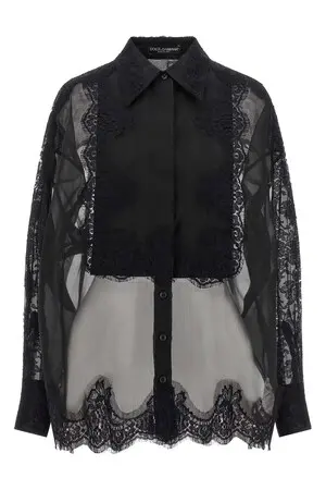 Dolce & Gabbana Cashmere Organza Lace Insert Shirt