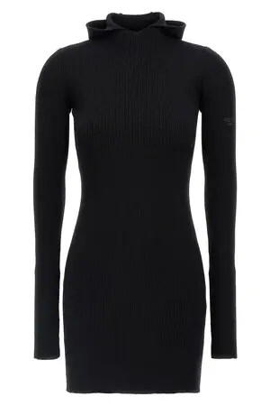 Fendi Ribbed Wool And Silk Hooded Dress - Black