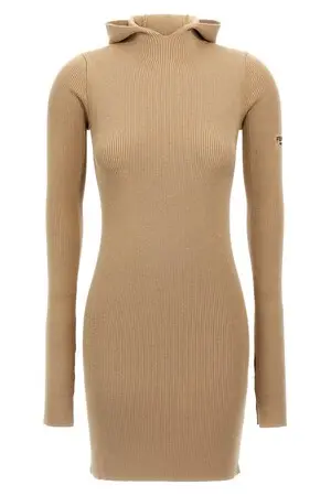 Fendi Hooded Ribbed Dress - Beige