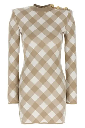Balmain Vichy Macro Print Viscose Blend Dress