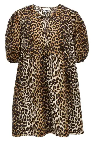 GANNI Leopard Print Poplin Dress - Multi
