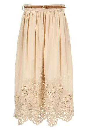 Zimmermann Wylie Embroidered Linen Skirt - Beige