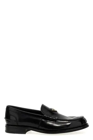 Prada Brushed Leather Logo Loafers