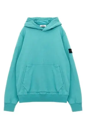 Stone Island Logo Badge Hoodie - Light Blue