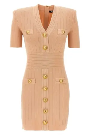 Balmain Chiocciola Ribbed Knit Dress - Pink