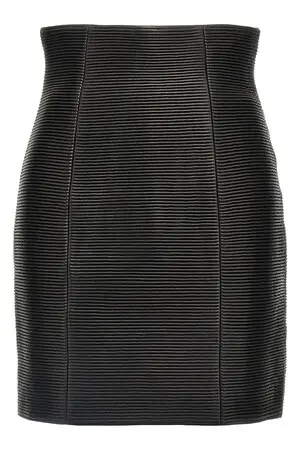 Balmain Ribbed Leather Mini Skirt