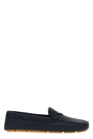 Prada Hammered Leather Driver Loafers