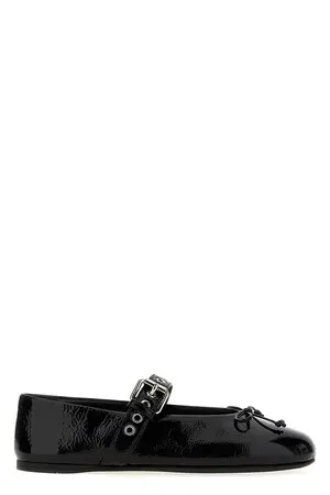Miu Miu Patent Leather Buckle And Bow Ballerina Flats