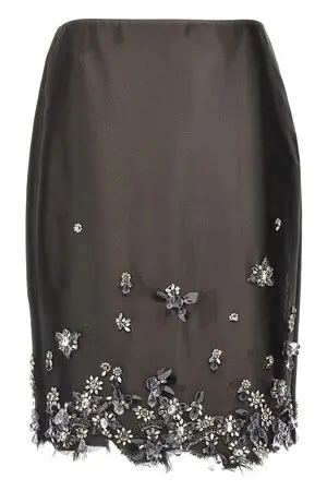 Prada Embellished Silk And Wool Blend Skirt