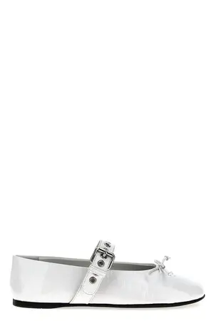 Miu Miu Patent Leather Buckle And Bow Ballerina Flats - White