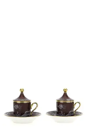 GINORI 1735 Set Of 2 Cups With Saucer And Lid - Brown