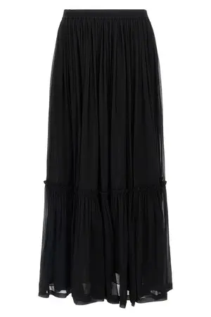 Saint Laurent Long Pleated Silk Skirt - Black