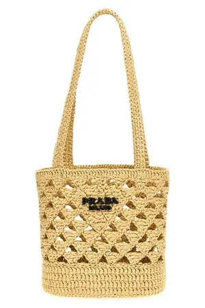 Prada Crochet Logo Handbag - Beige