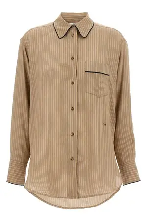 Victoria Beckham Striped Silk-blend Pyjama Shirt - Brown